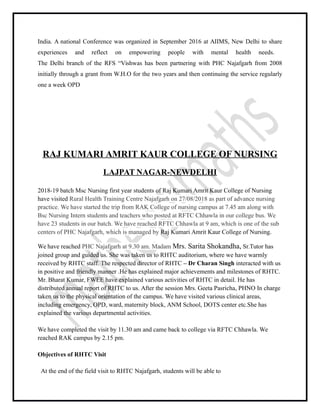 Report on field visit to rural health training centre najafgarh | PDF