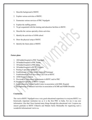 Report on field visit to rural health training centre najafgarh | PDF