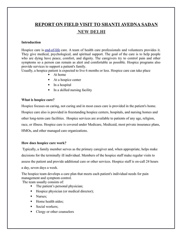 Report on field visit to shanti avedna sadan, New Delhi | PDF | First ...