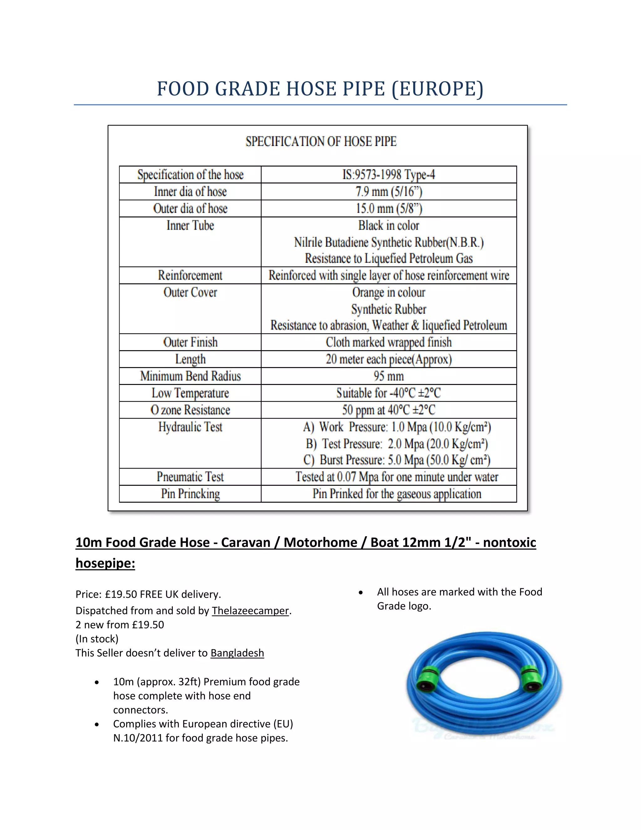 Report on food grade hose pipe | PDF