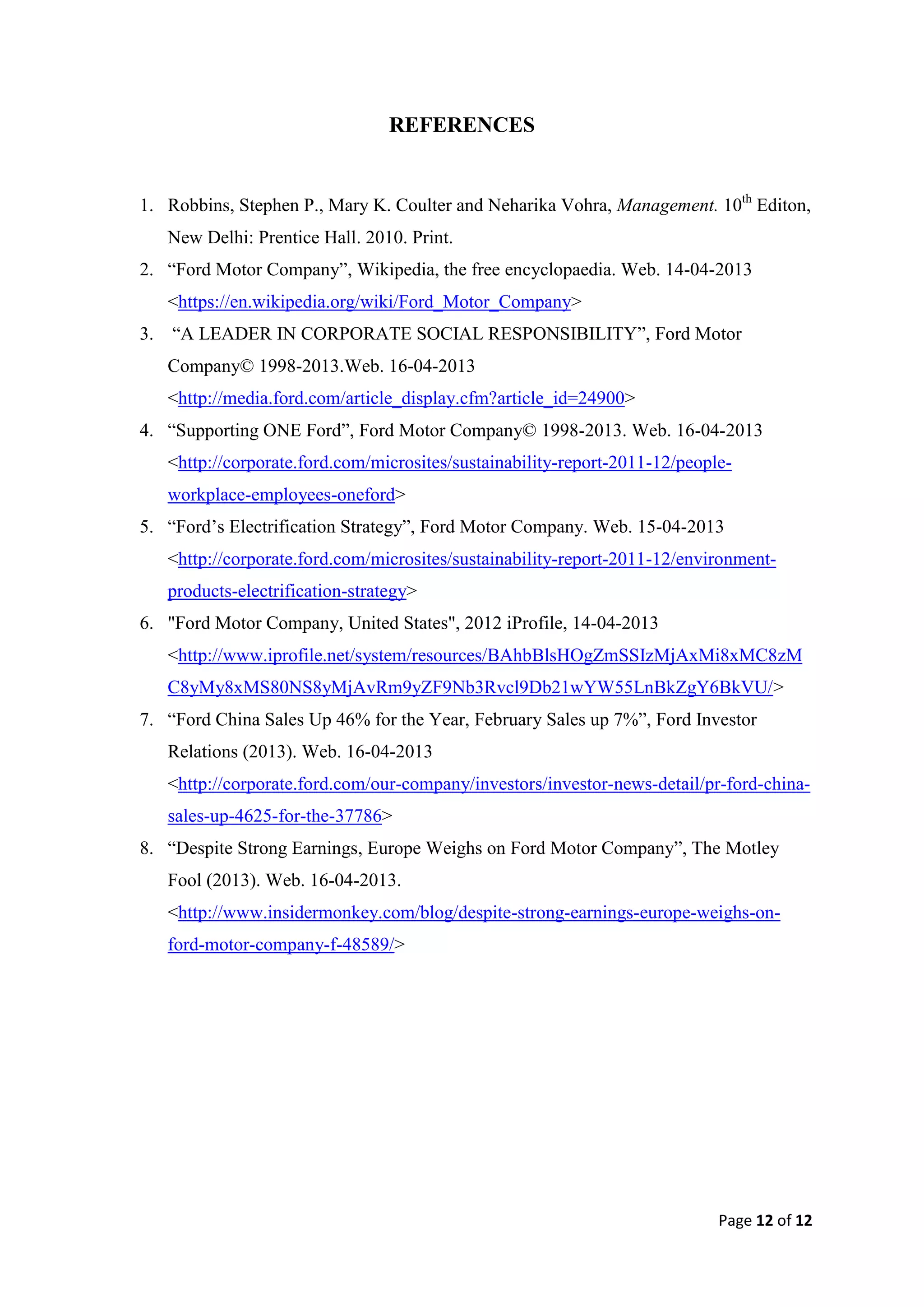 Report on ford motor company (POM) | DOCX