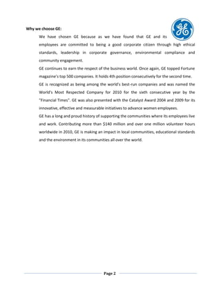 Report on GENERAL ELECTRIC | DOCX