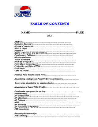 Report on hrm function related to pepsico | DOC