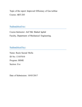 Report on improved efficiency of gas turbine final | DOCX