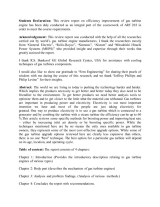 Report on improved efficiency of gas turbine final | DOCX