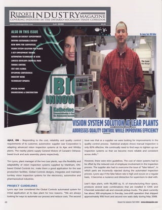 Report On Industry Magazine Vision System Solutions At Lear Plants ...