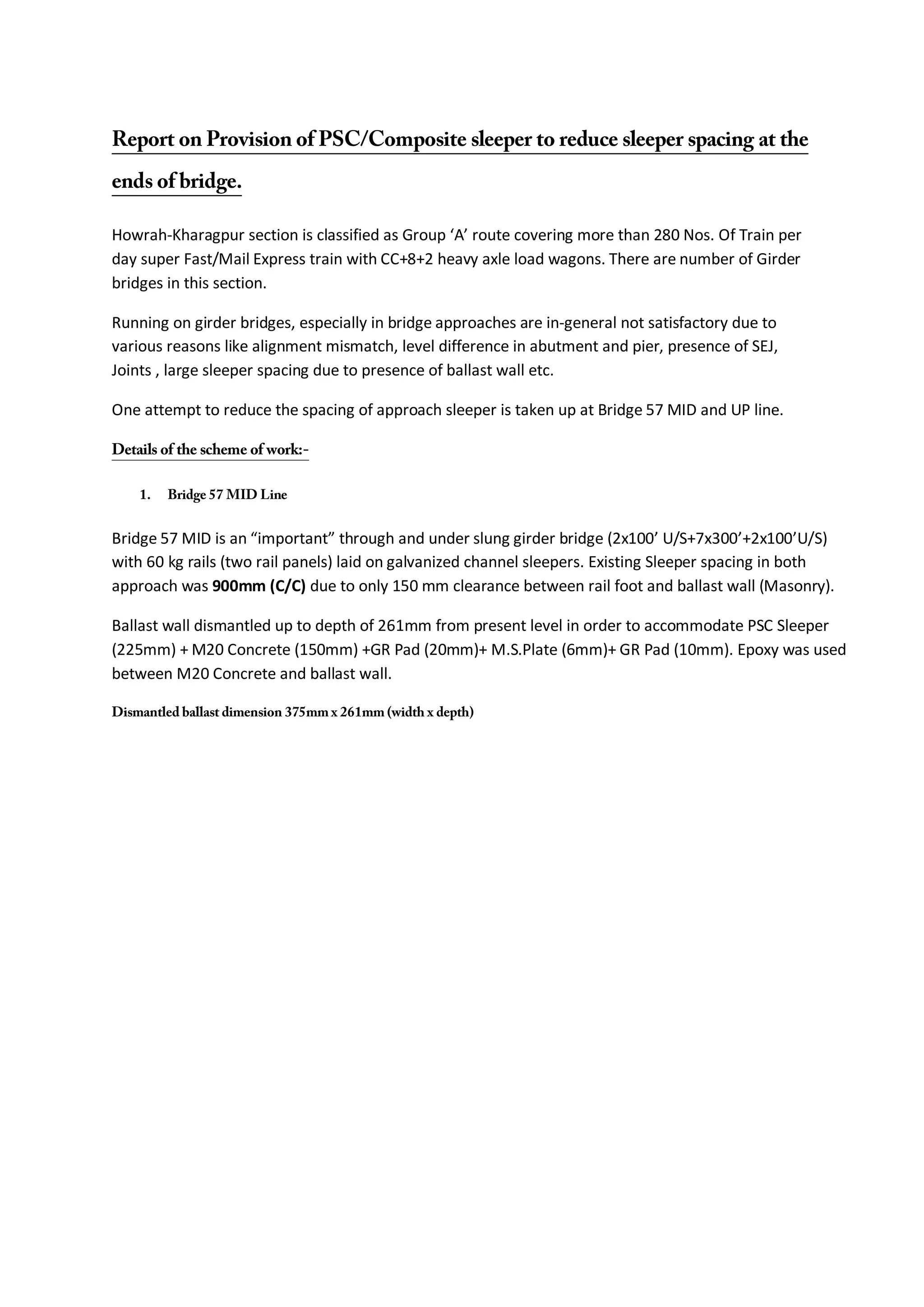 Report on insertion of br. approach sleeper to standardised the ...