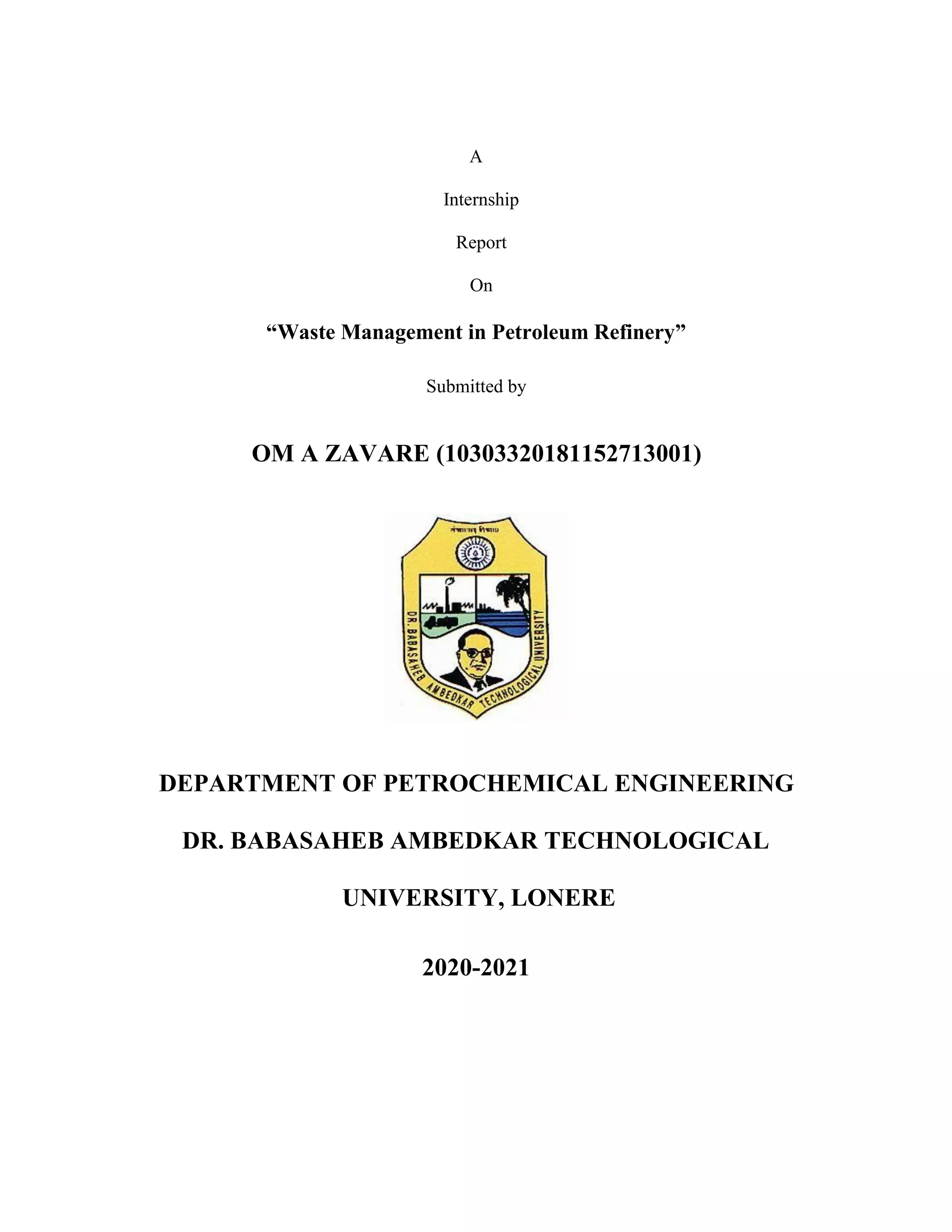 Report on Internship on Waste Management in Petroleum Refinery. | PDF