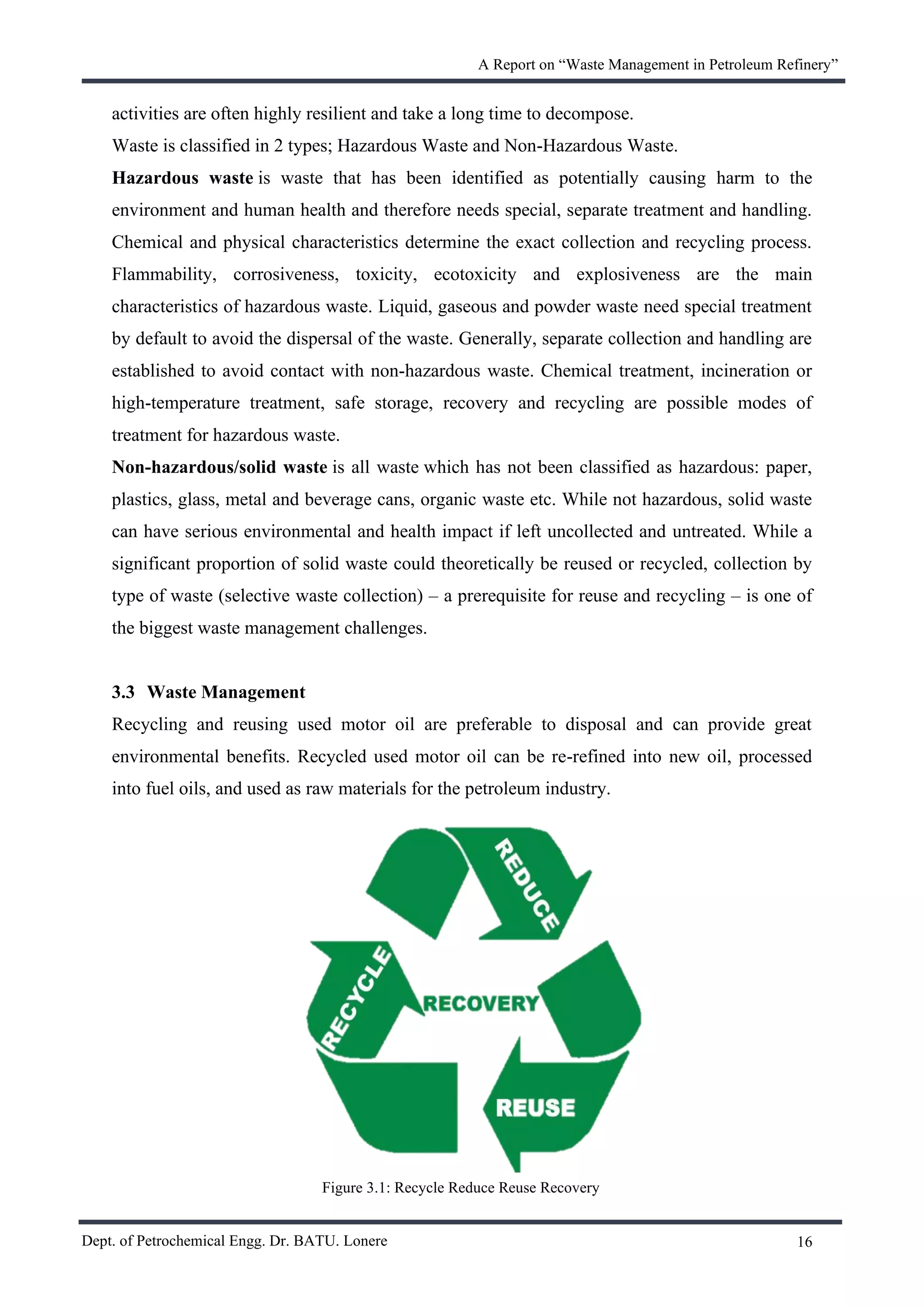 Report on Internship on Waste Management in Petroleum Refinery. | PDF