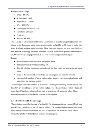 Report on Internship on Waste Management in Petroleum Refinery. | PDF