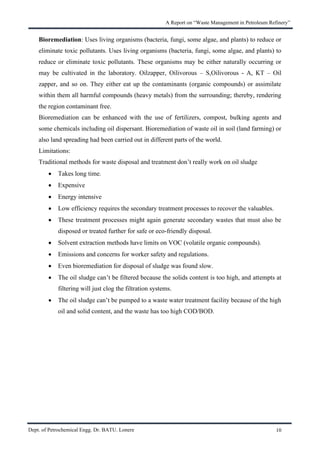 Report on Internship on Waste Management in Petroleum Refinery. | PDF