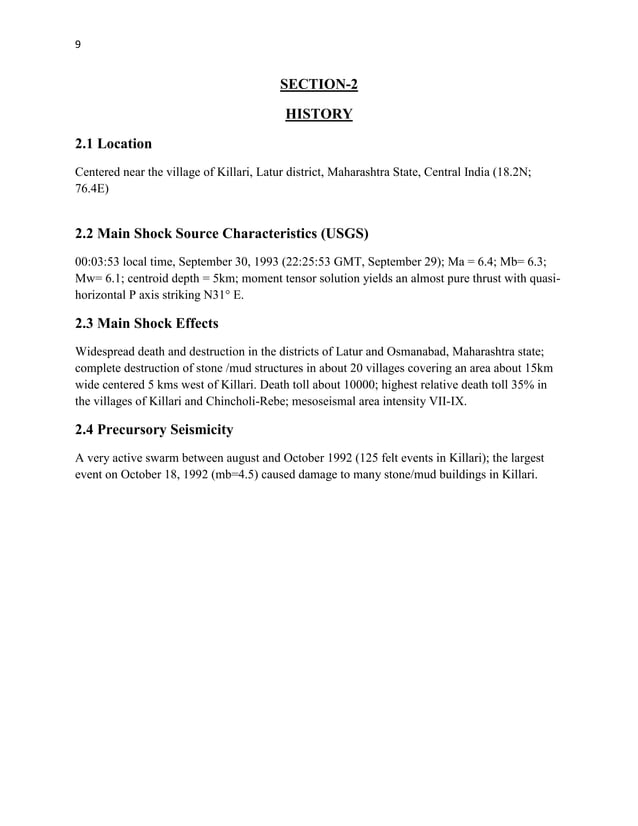 LATUR-KILLARI EARTHQUAKE 1993 REPORT | PDF | Civil Engineering Industry | Industries