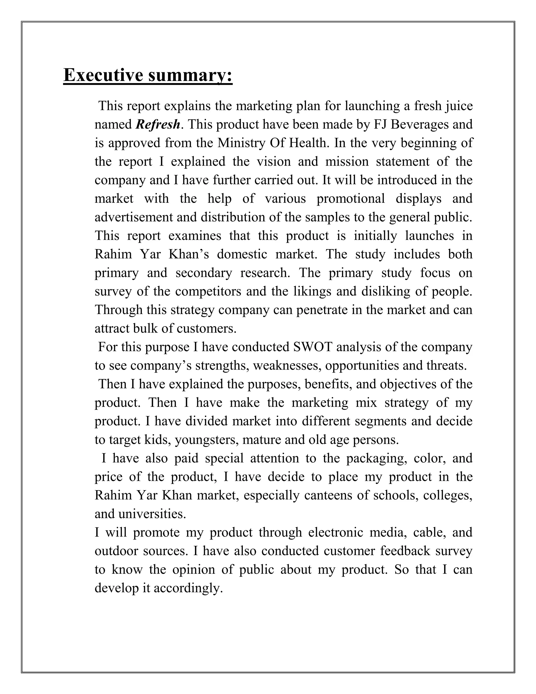 Report on launching of new product | DOCX