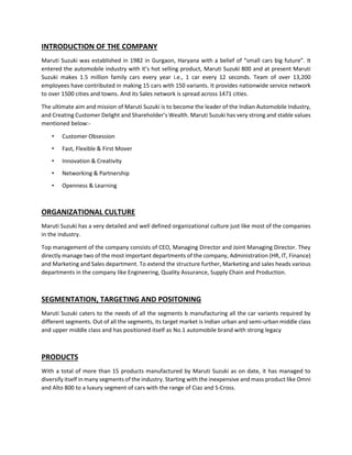 Report on maruti suzuki | PDF