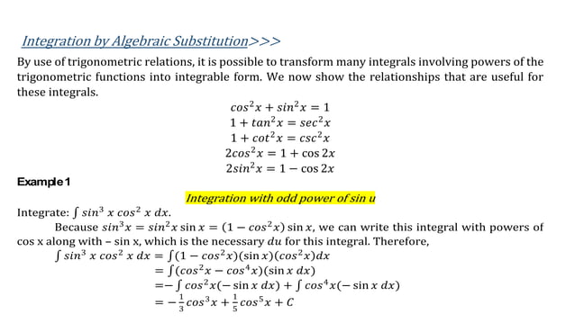 Integration Of Trigonometric Functions Pptx Physics Science
