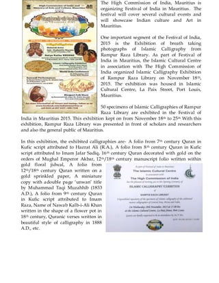 Islamic Calligraphy Exhibition in Mauritius | DOCX