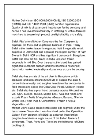 Report on mother dairy | DOCX