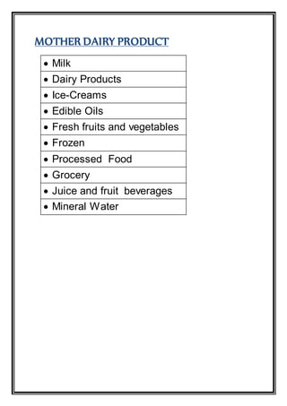 Report on mother dairy | DOCX