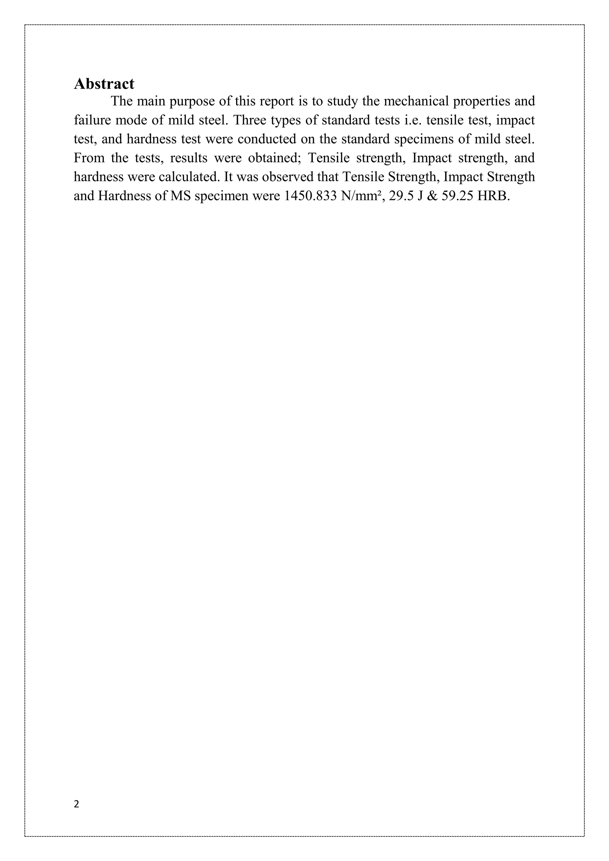 Tensile, Impact and Hardness Testing of Mild Steel | PDF