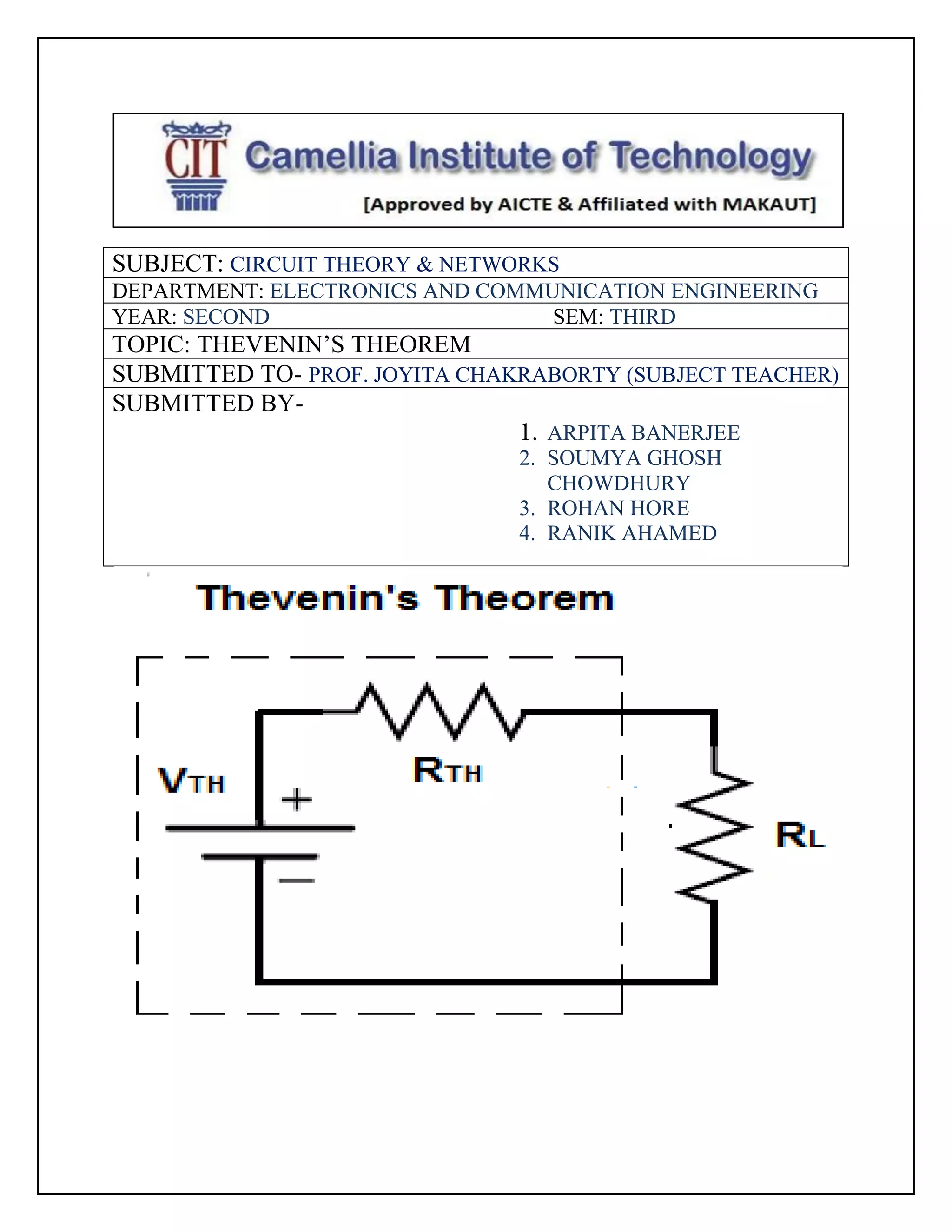 Report on Thevenin's theorem | PDF