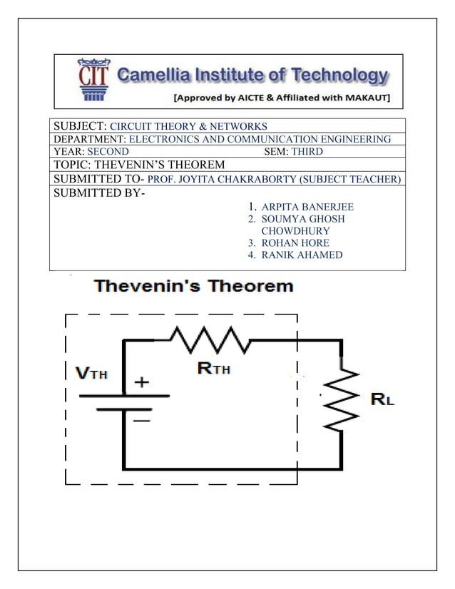 Report on Thevenin's theorem | PDF | Computer Networking | Computing
