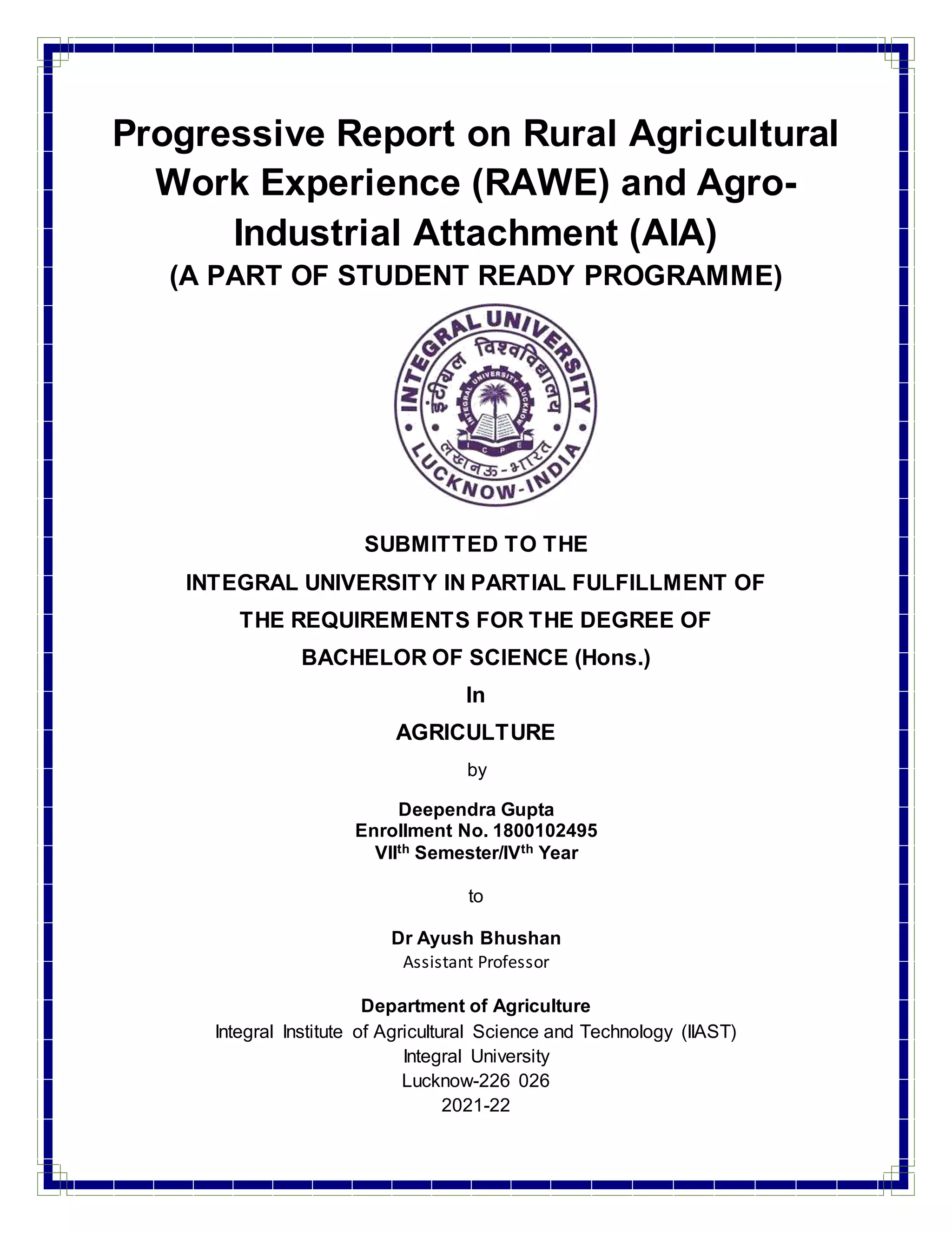 Report on RAWE and Agro-industrial attachment 2022 | DOC