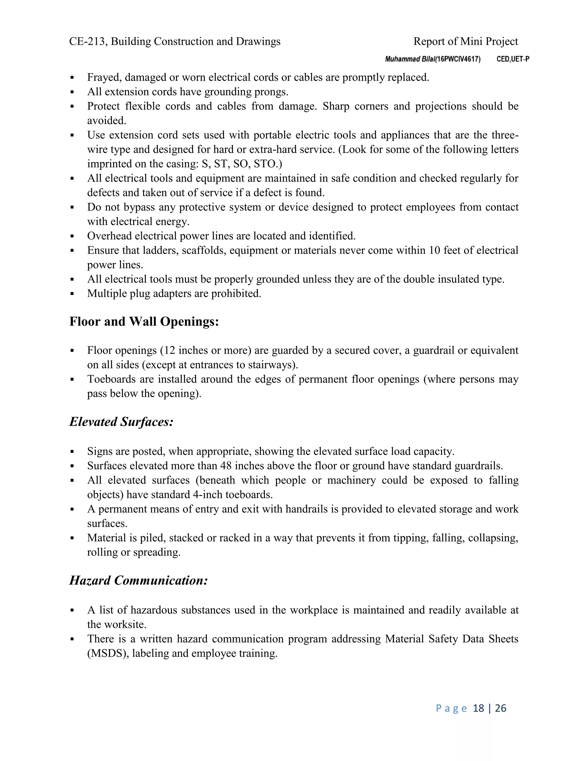 Report on safety measures during construction | PDF