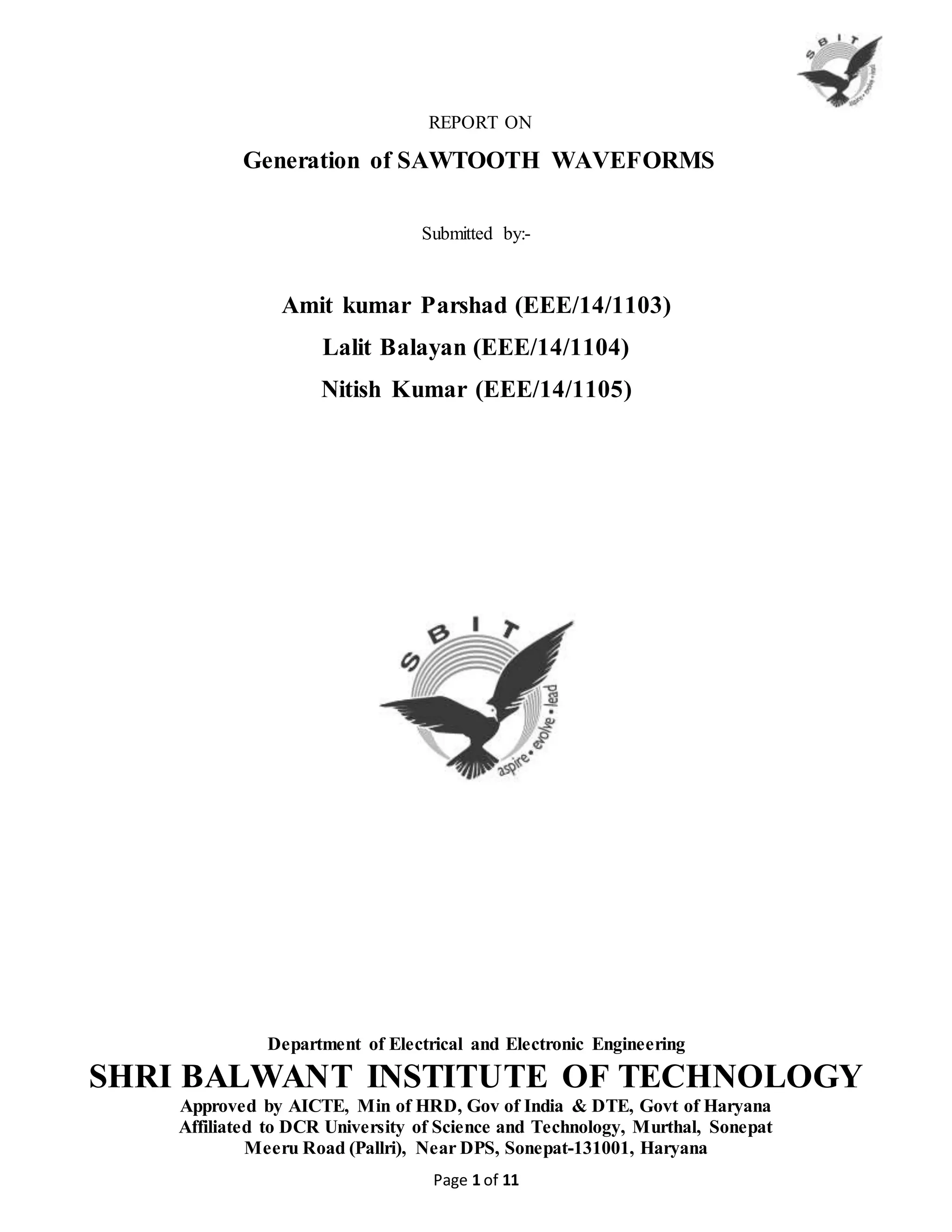 Report on sawtooth wave generator | DOCX | Digital Audio | Computer Software and Applications