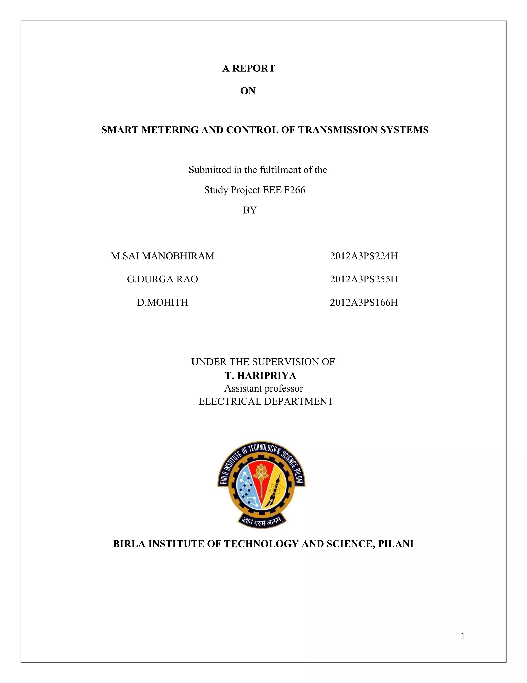 Report on smart metering& control of transmission system | PDF