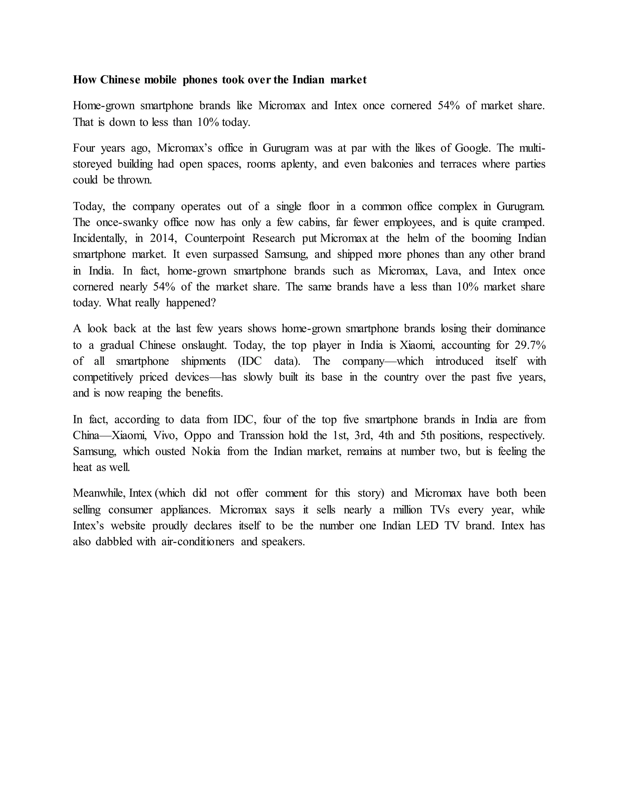 Report on smartphone industry and their effects on indian market | PDF