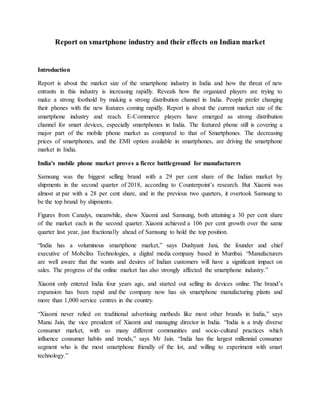 Report on smartphone industry and their effects on indian market | PDF