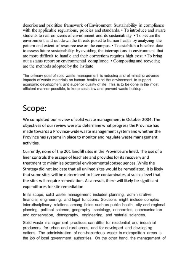 Report on solid waste management | DOCX | Environmental Services ...