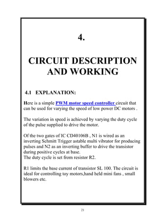 Report on speed control of d.c. motor using pwm method | DOCX