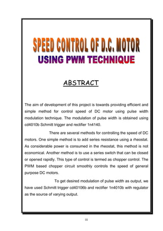 Report on speed control of d.c. motor using pwm method | DOCX