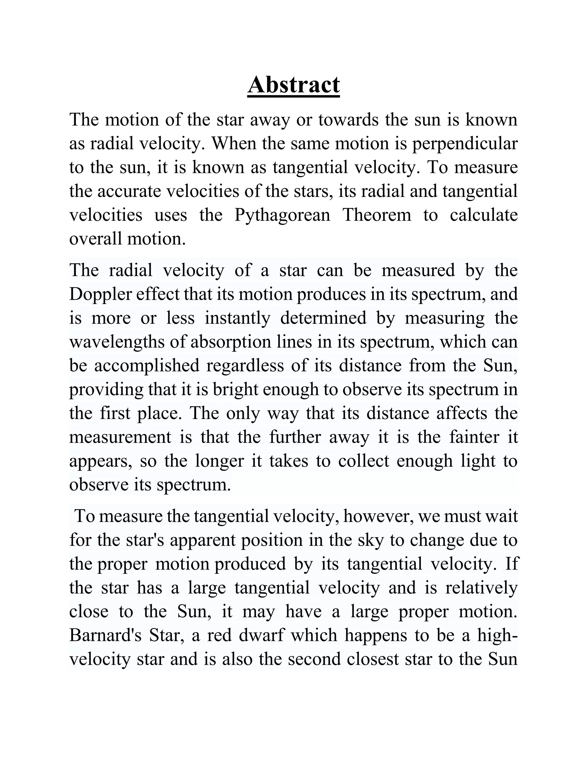 Report on stellar motion | PDF