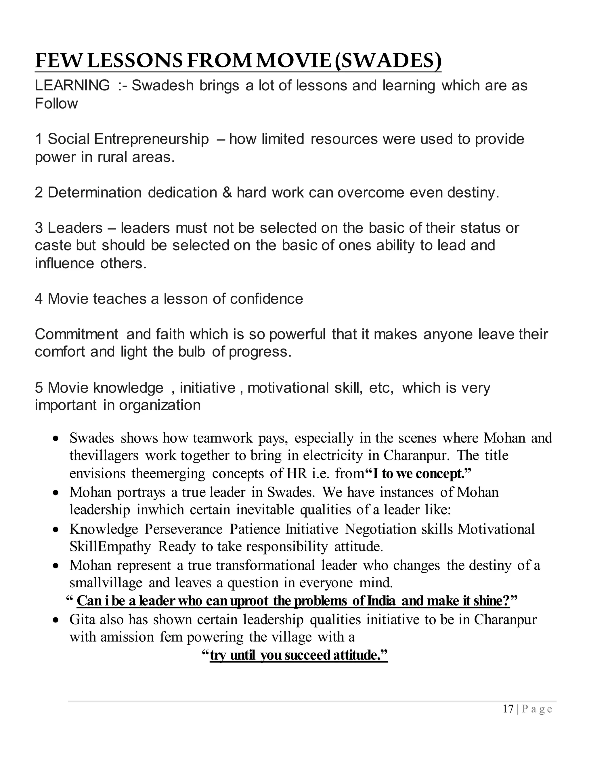 Report on swades of rahul | DOCX