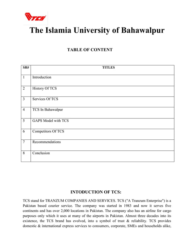Report on TCS Pakistan/Bahawalpur | PDF