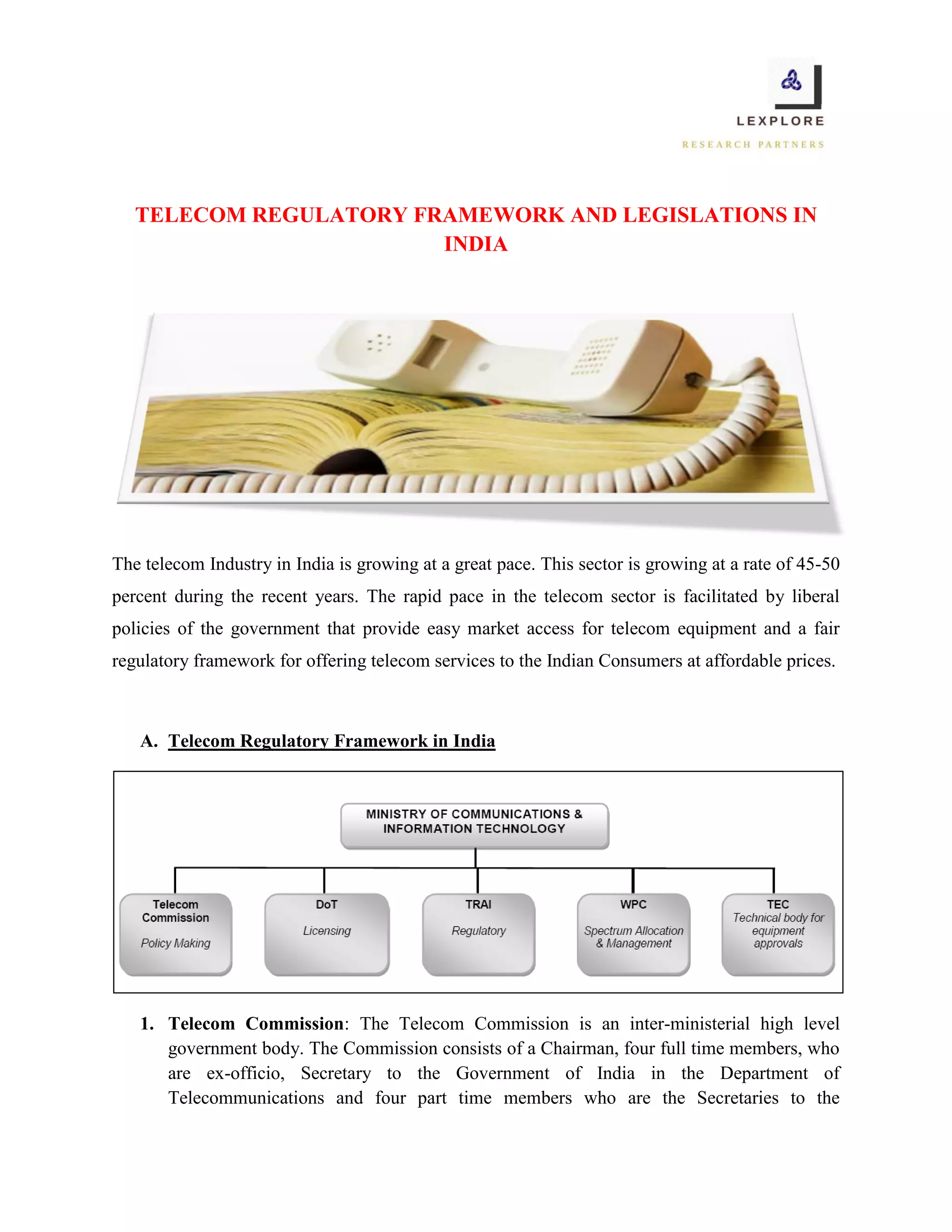 Telecom regulatory framework and legislation in India | PDF