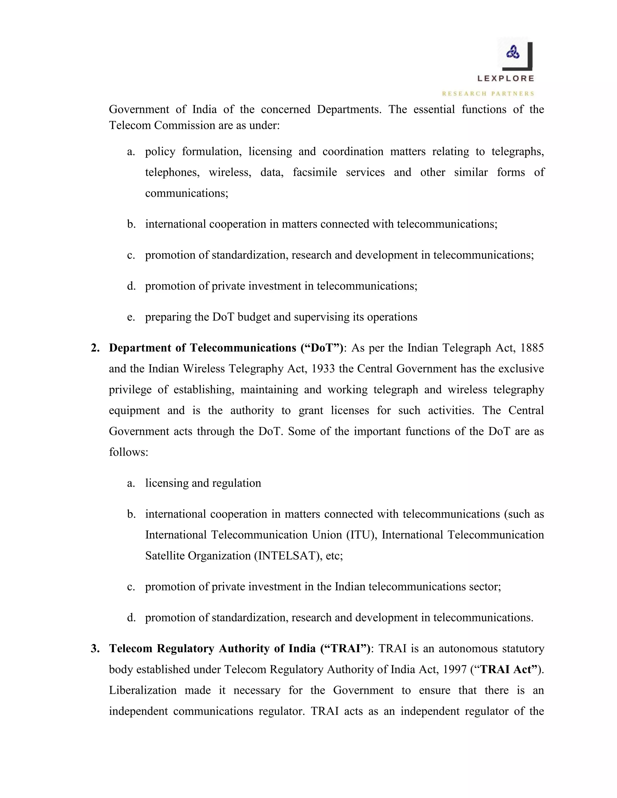 Telecom regulatory framework and legislation in India | PDF