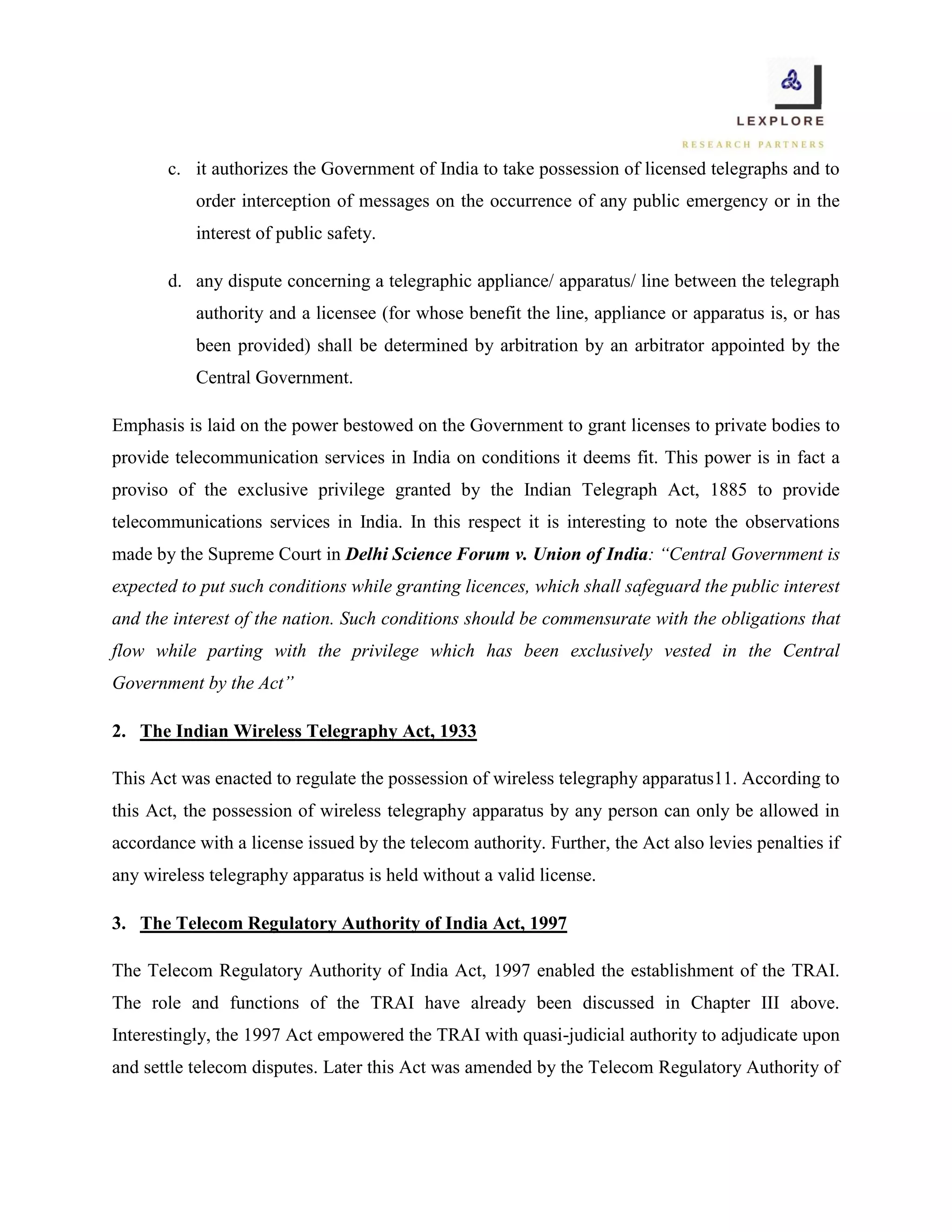 Telecom regulatory framework and legislation in India | PDF