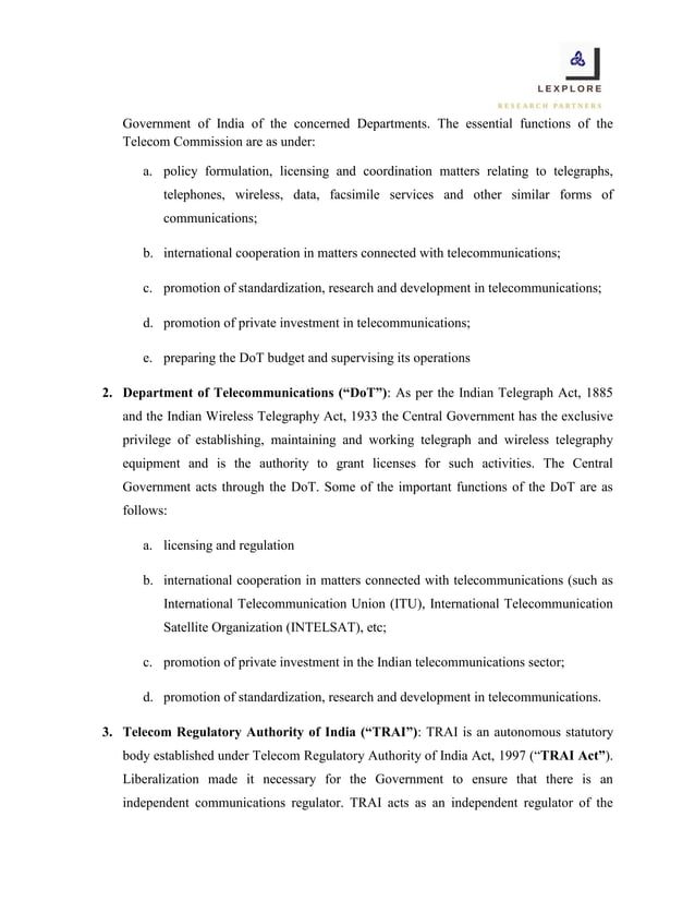 Telecom regulatory framework and legislation in India | PDF