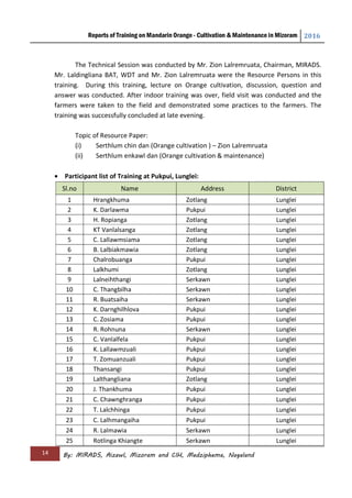 Report of Training on Mandarin Orange under CIH, Nagaland by MIRADS | PDF