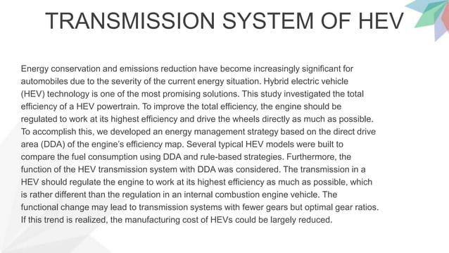 Report on Transmission System of HEV.pptx | Automotive Industry ...