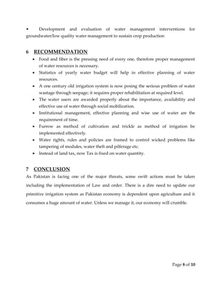 Report on water problem solutions | PDF