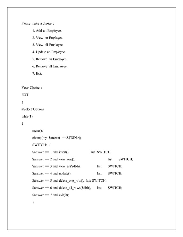 Miniproject on Employee Management using Perl/Database. | PDF