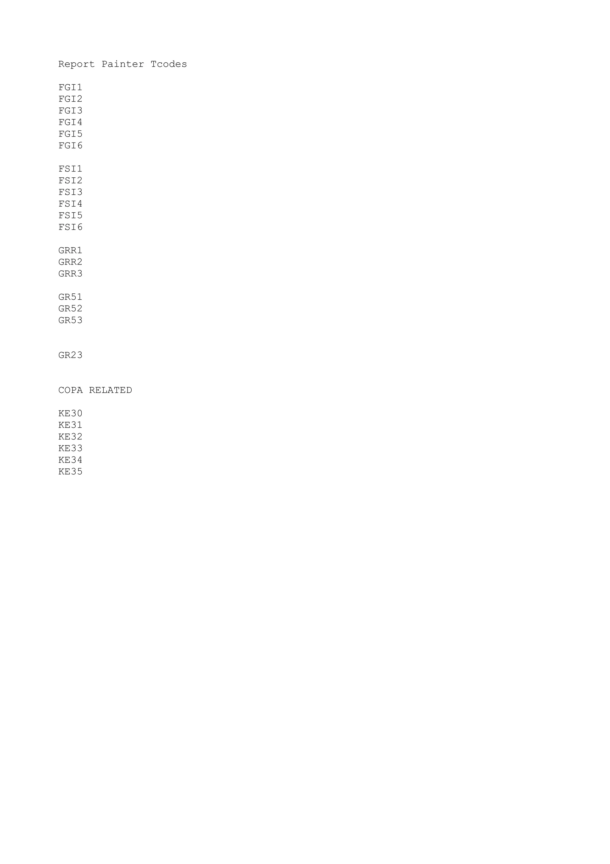 Report painter tcodes | TXT