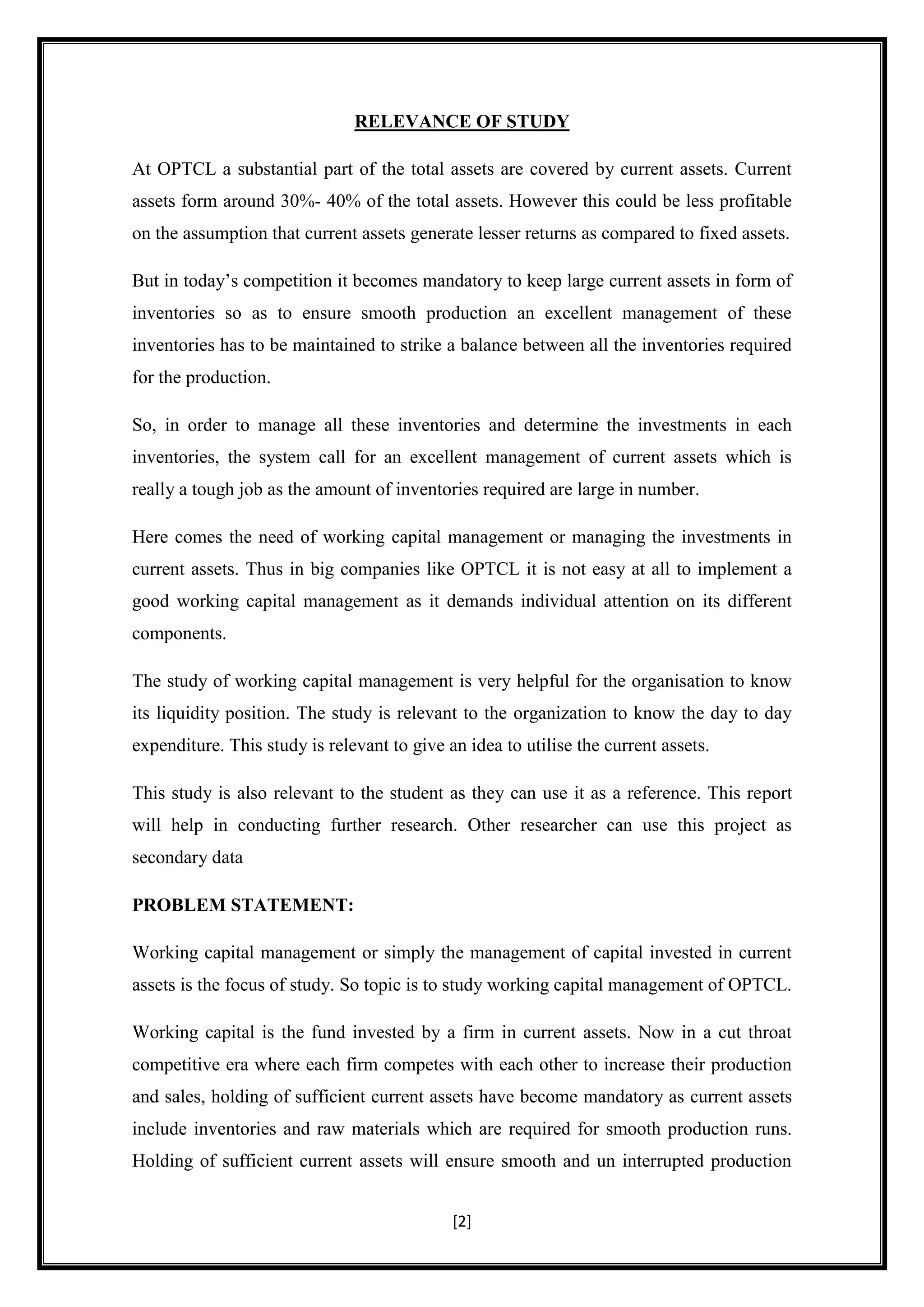PROJECT ON WORKING CAPITAL MANAGEMENT | DOCX