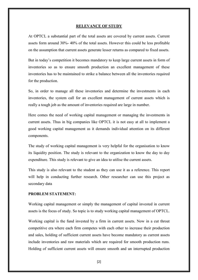 PROJECT ON WORKING CAPITAL MANAGEMENT | DOCX