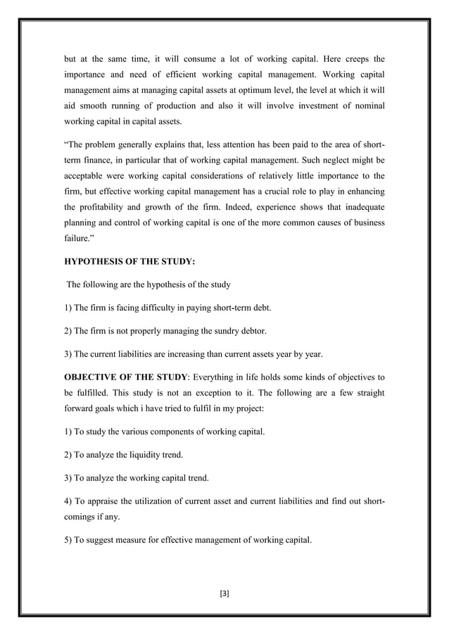 PROJECT ON WORKING CAPITAL MANAGEMENT | DOCX
