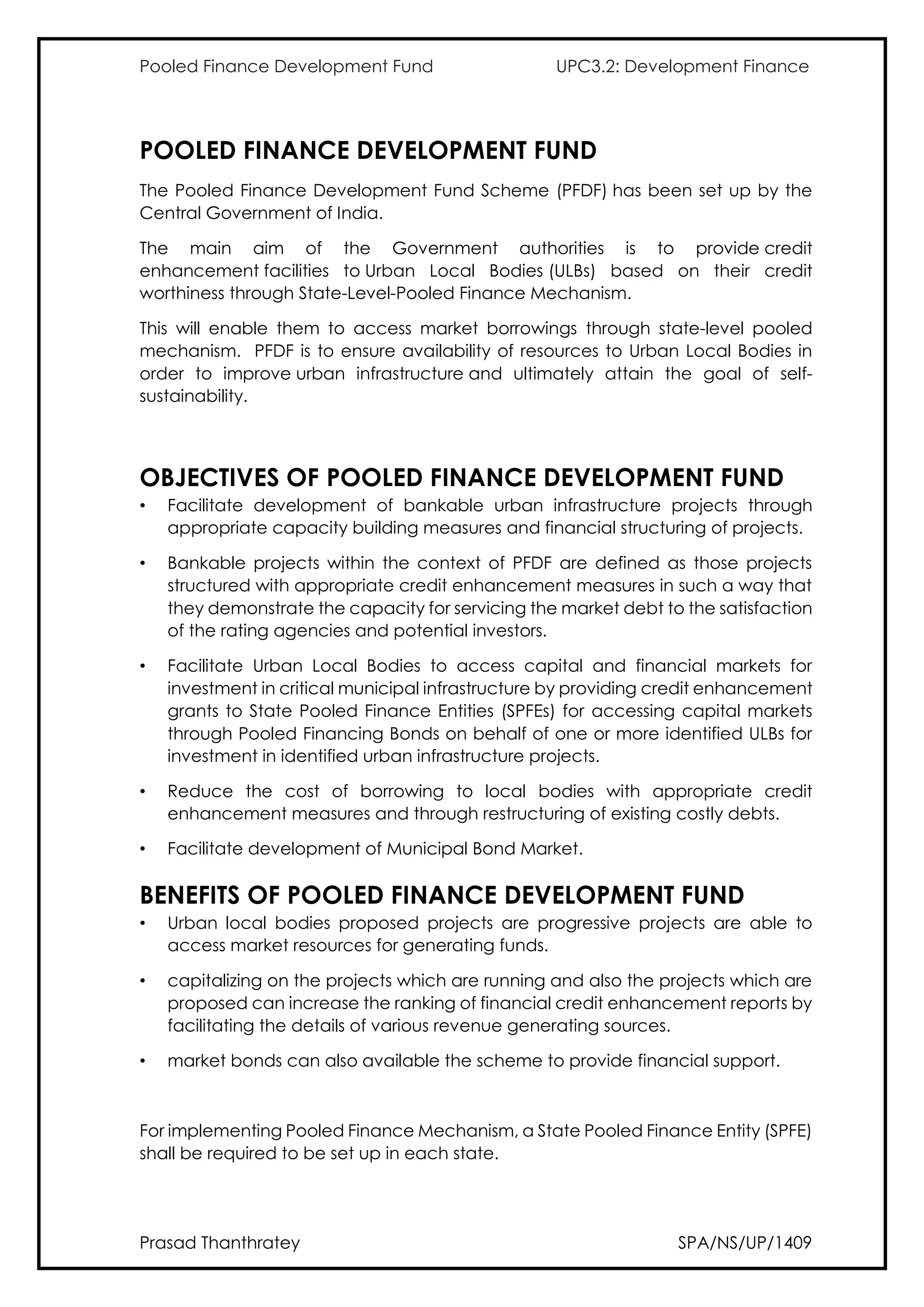Pooled Finance Development Fund | PDF